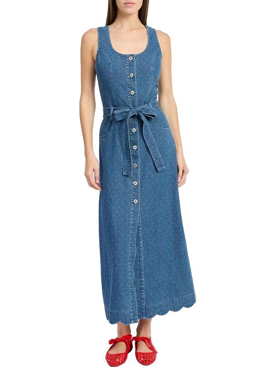 EN SAISON En Saison Polka Dot Denim Midi Dress